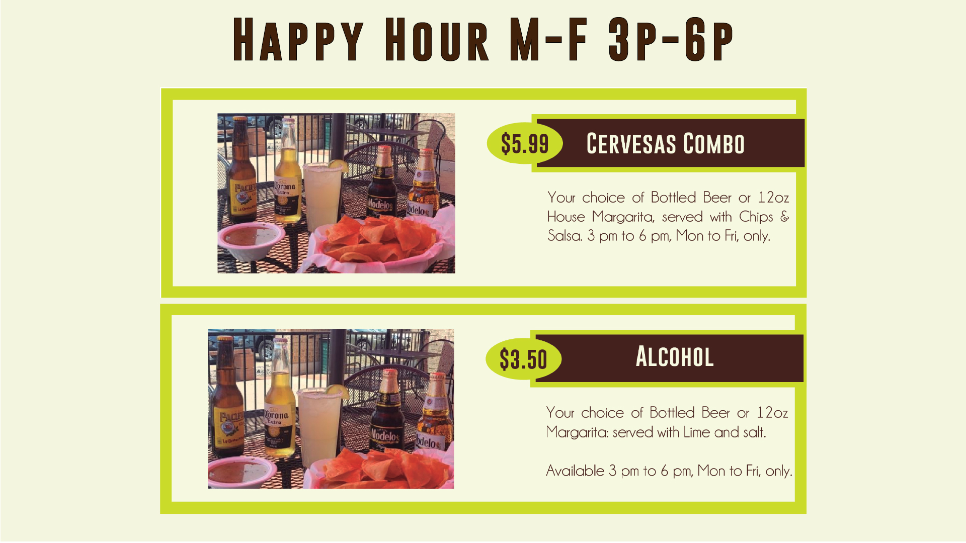 Sancho's Specials Menu