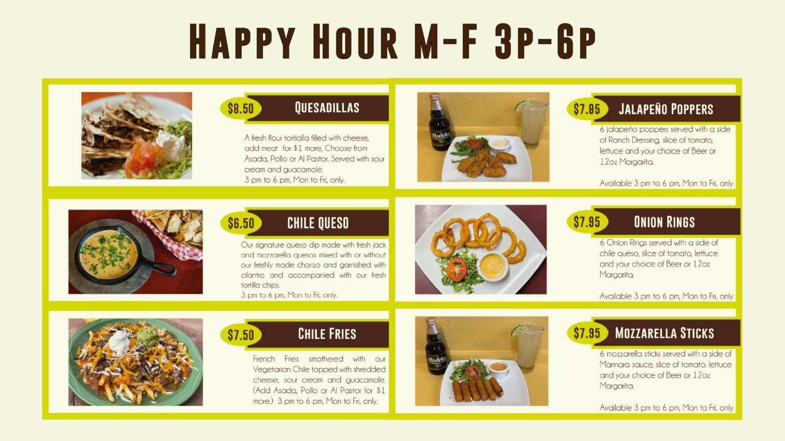 Sancho's Specials Menu