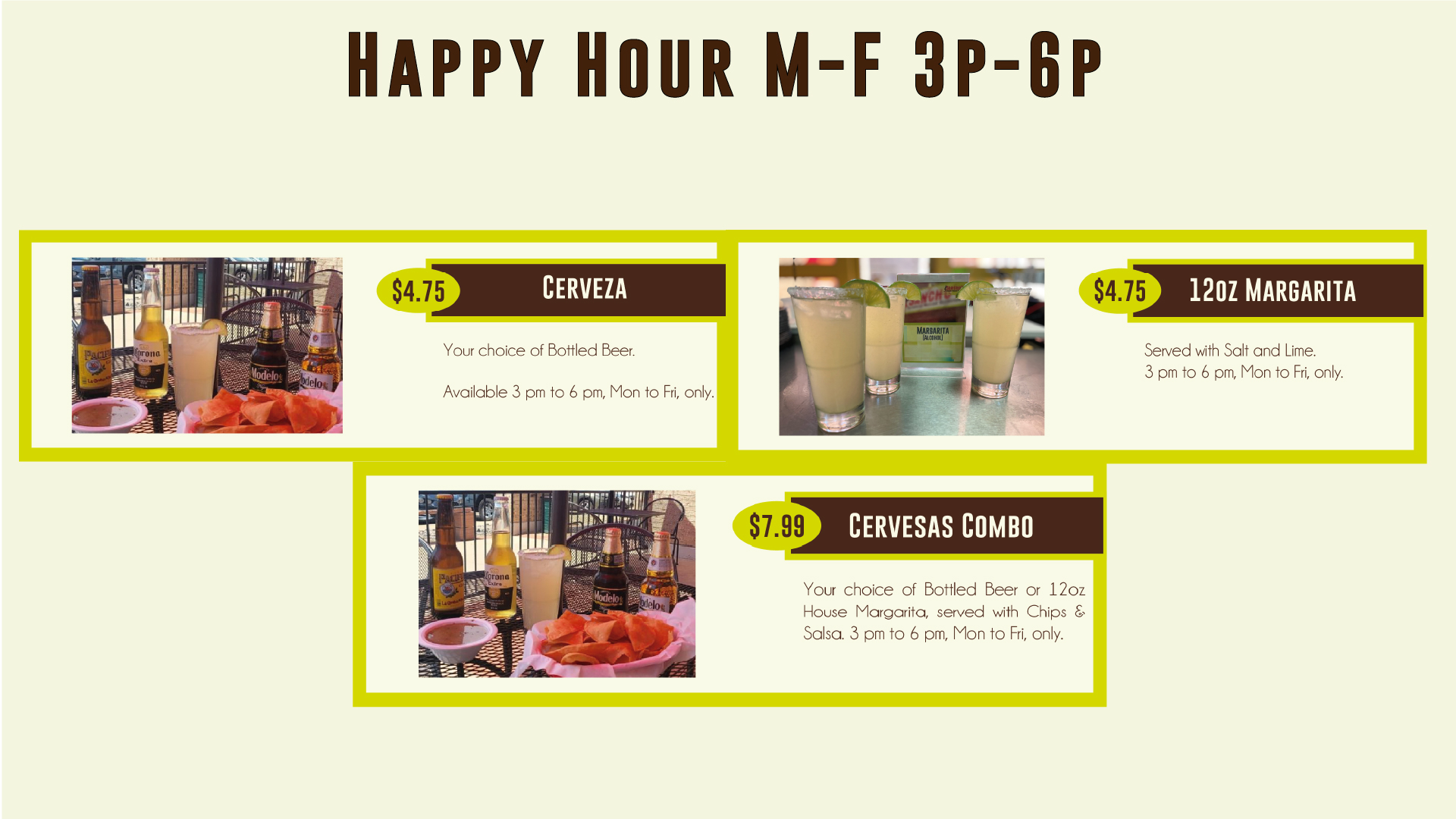 Sancho's Specials Menu